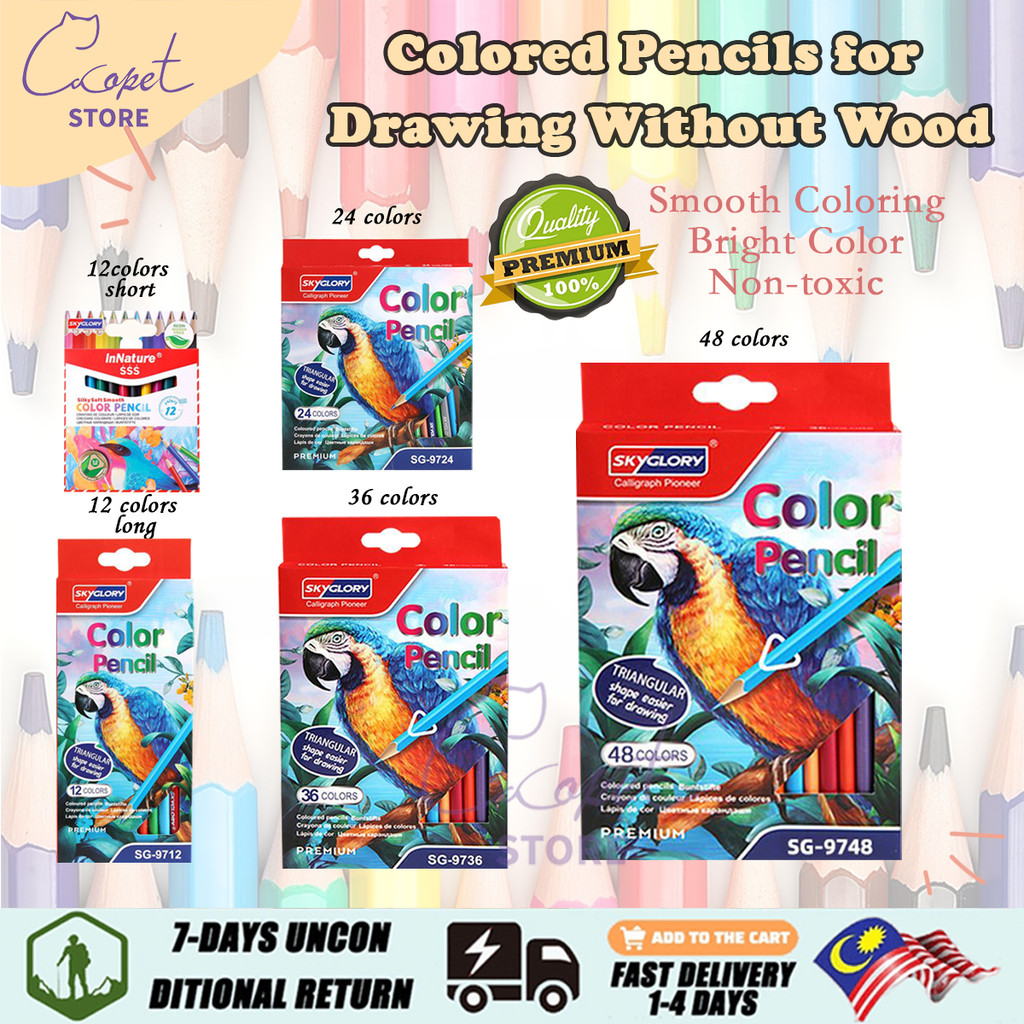 Colour Pencils Non-toxic Safe for Kids 12 Short / 12 Long / 24 / 36 ...
