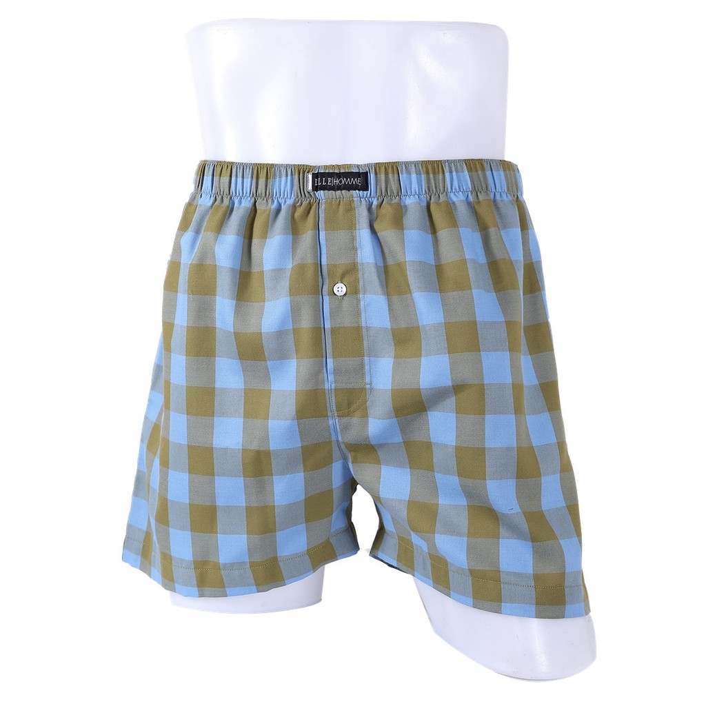ELLE HOMME BOXER Cotton 1 Grid Pattern Blue And Green Waist Edge With ...