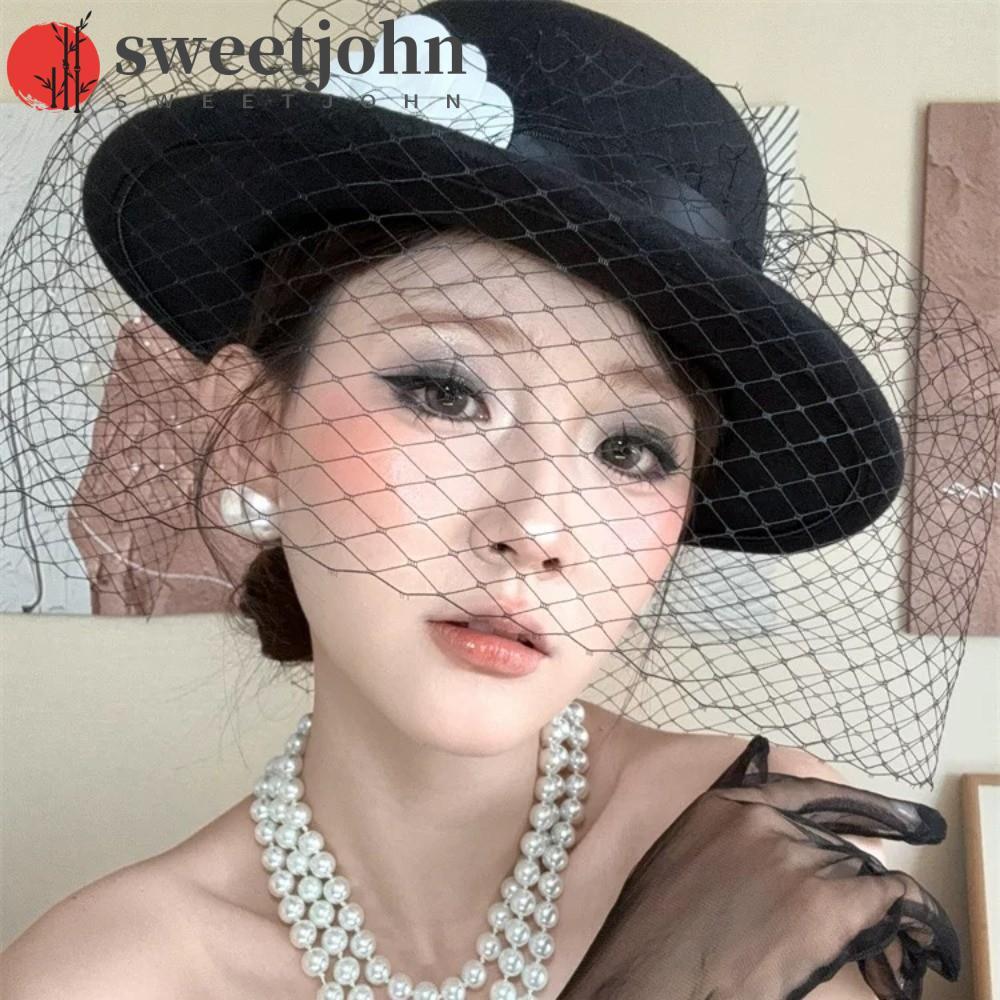 SWEETJOHN Funerals Hat, French Style Mesh Mourning Cap, Exquisite ...