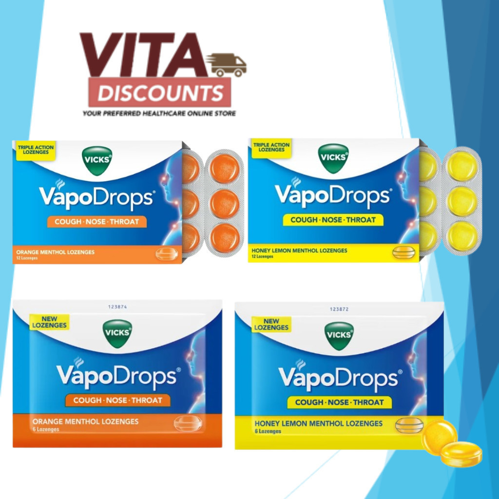 VICKS VAPODROPS LOZENGES HONEY LEMON / ORANGE MENTHOL 6S / 12S | Shopee ...