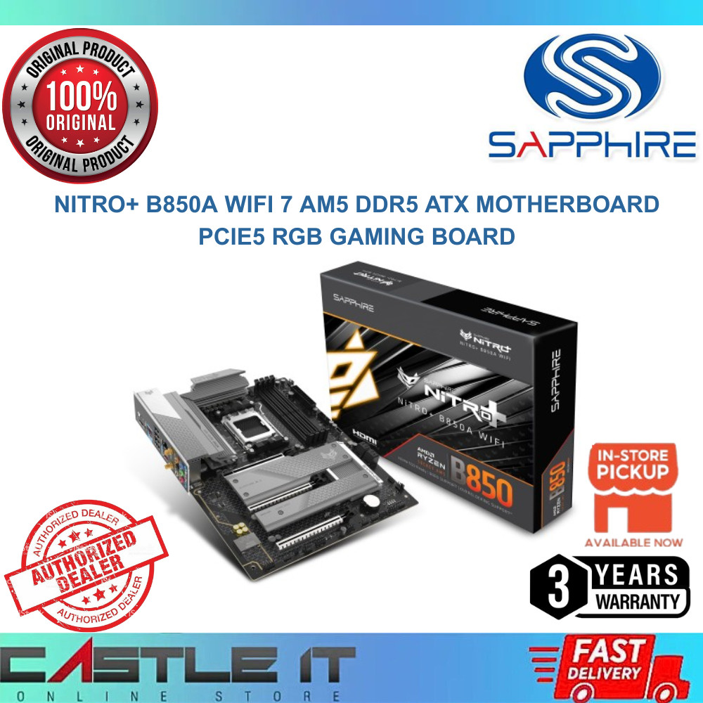 SAPPHIRE NITRO+ B850A WiFi 7 AM5 DDR5 ATX Motherboard PCIe5 RGB Gaming ...