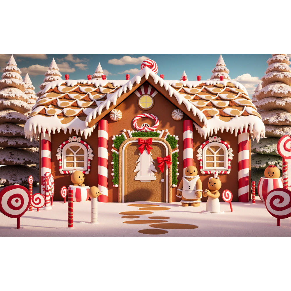 Christmas Gingerbread House Banner Snowman Backdrop Candy Wonderland ...