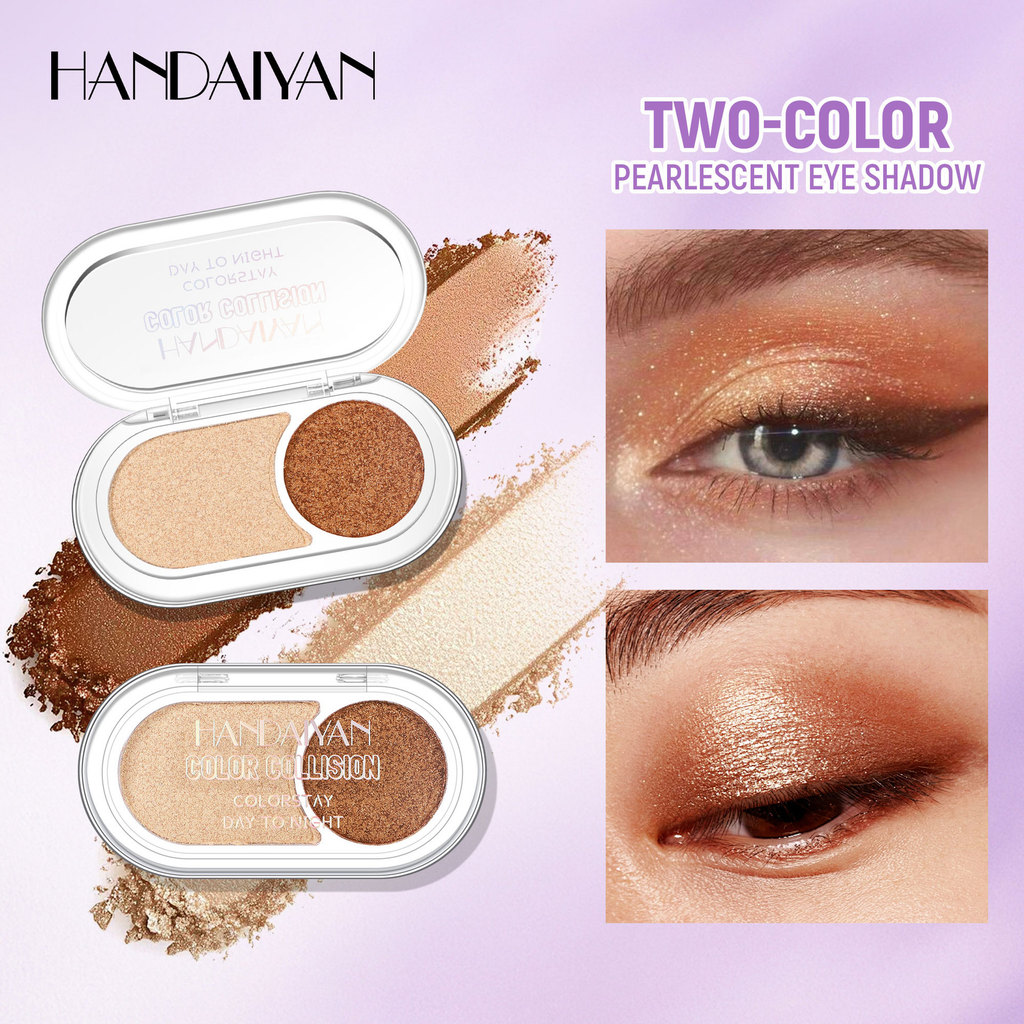 HANDAIYAN 2-Color Fine Shimmer Eyeshadow Palette Metallic Pearlescent ...