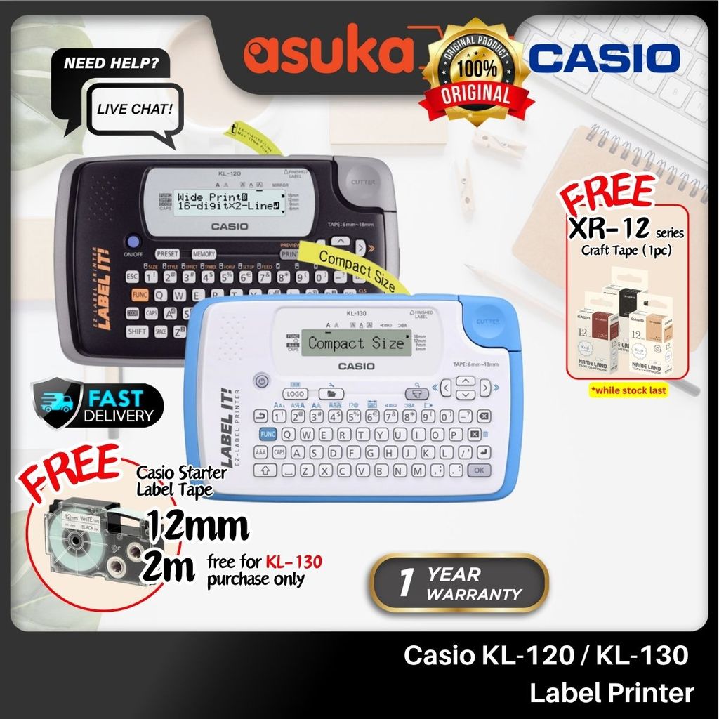 Casio Label It KL-120 18mm 2-Line Compact Label Printer(1 years ...
