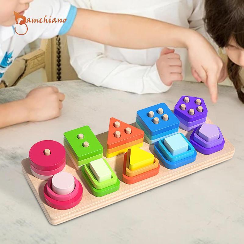 gamchiano Stacking Sorting Toys Shape Stacker Sorter for 1 2 3 Year Old ...
