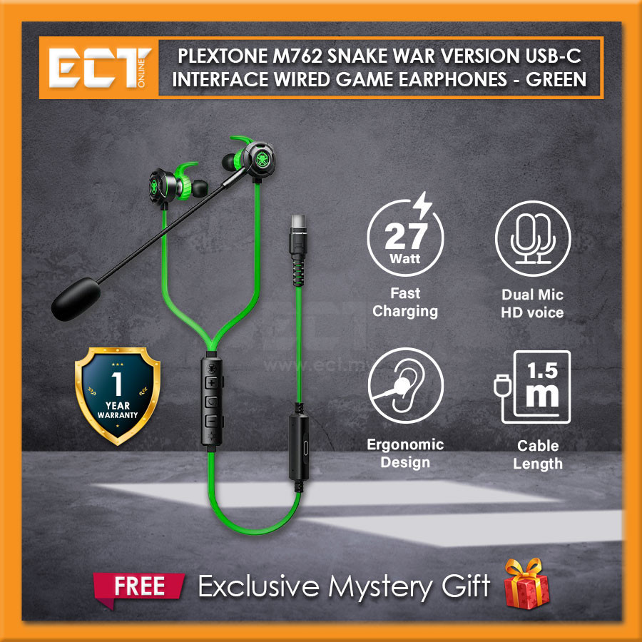 Plextone M762 Snake War Version USB-C Interface Wired Game Earphones ...