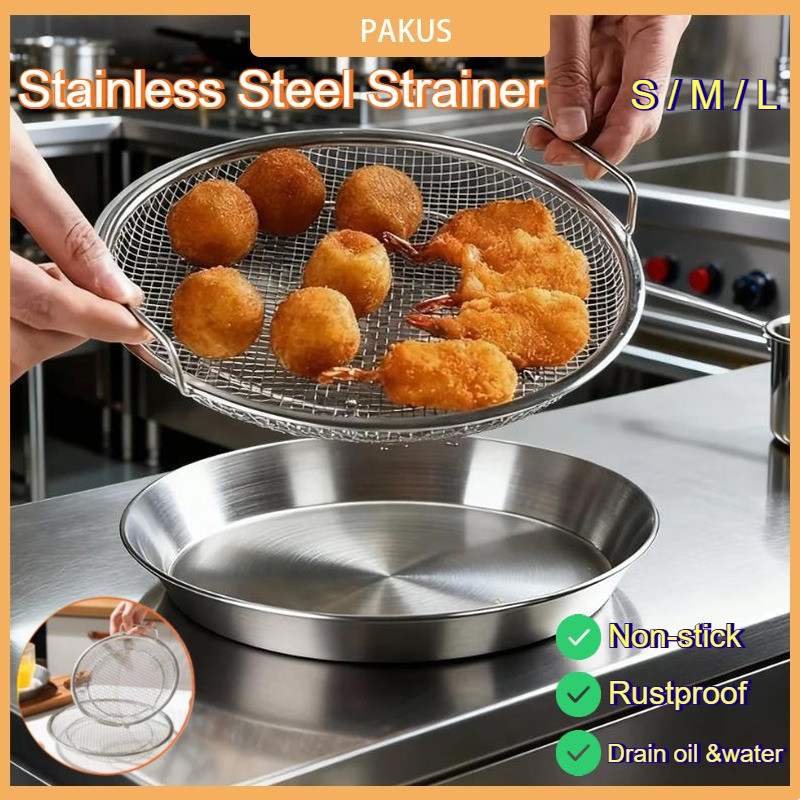 Stainless Steel Strainer Mesh Kitchen Oil Strainer Filter+Pan Non-stick ...