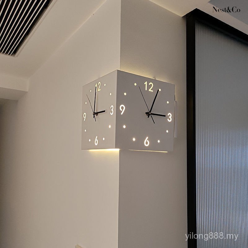 Corner Double-Sided Wall Clock Simple Creative Double-Sided Clock Wall ...