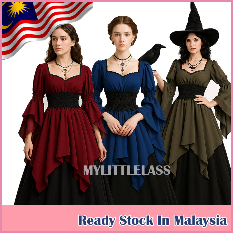 MYLITTLELASS Adult Medieval Witch Dress for Women Vintage Gothic Gown ...