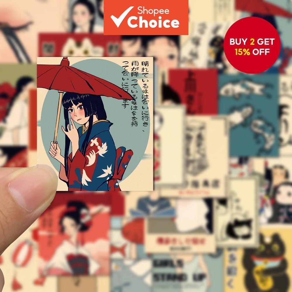 50pcs Japanese Spring Retro Stickers – Aesthetic Decorative Stickers ...