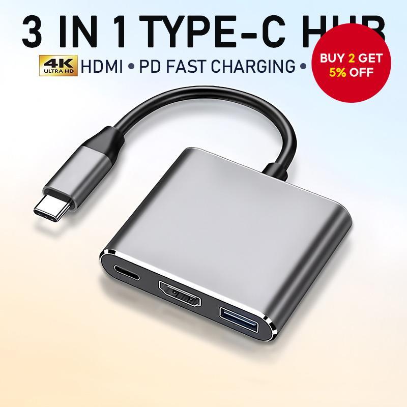 Type C To USB Hub 3 In 1 HDMI Adapter 4K for Samsung USBC Dock PC ...