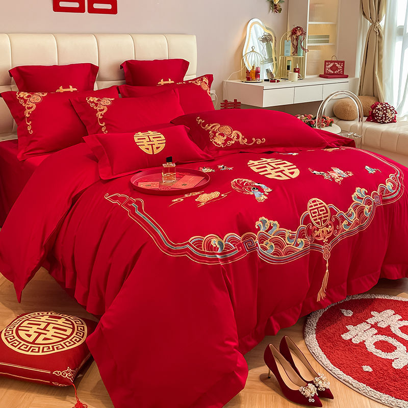 Chinese-style dragon and phoenix wedding four-piece set, high-end ...