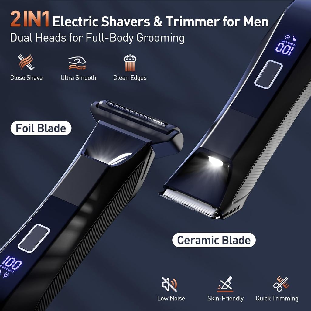 VIKICON 2-in-1 Manscape Trimmer & Shavers for Men: No-Nick Full Body ...