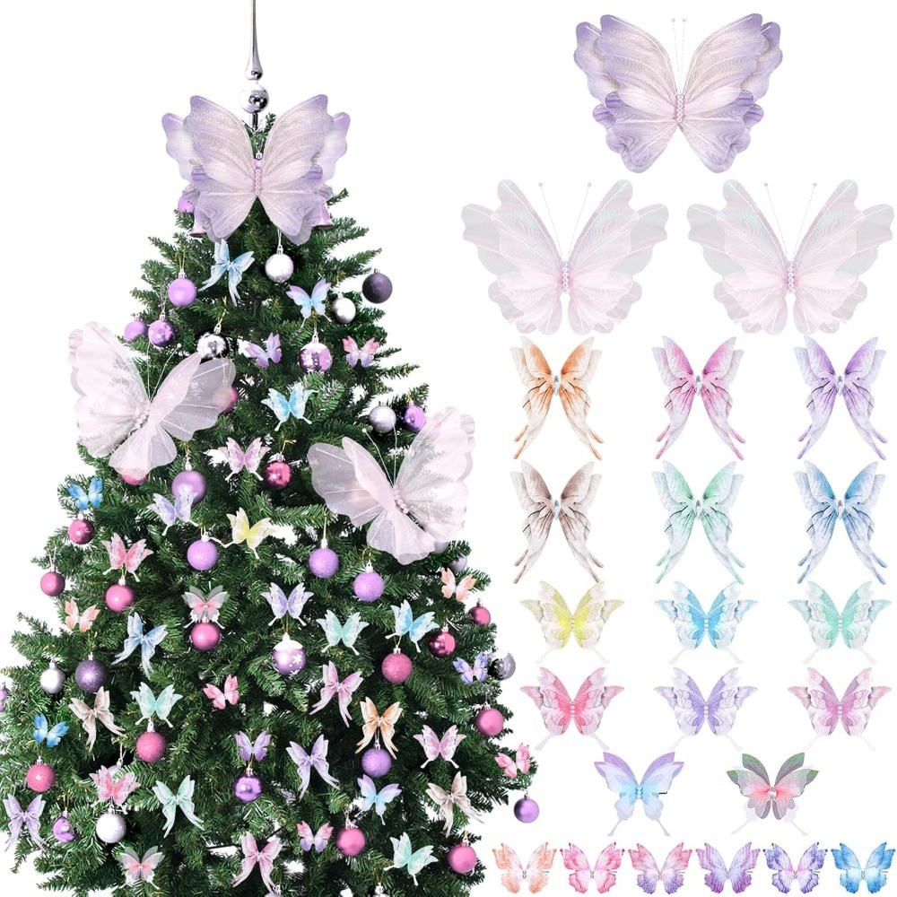 1/5/12/20Pcs Christmas Tree Butterfly Ornaments Decoration 3D Pink ...