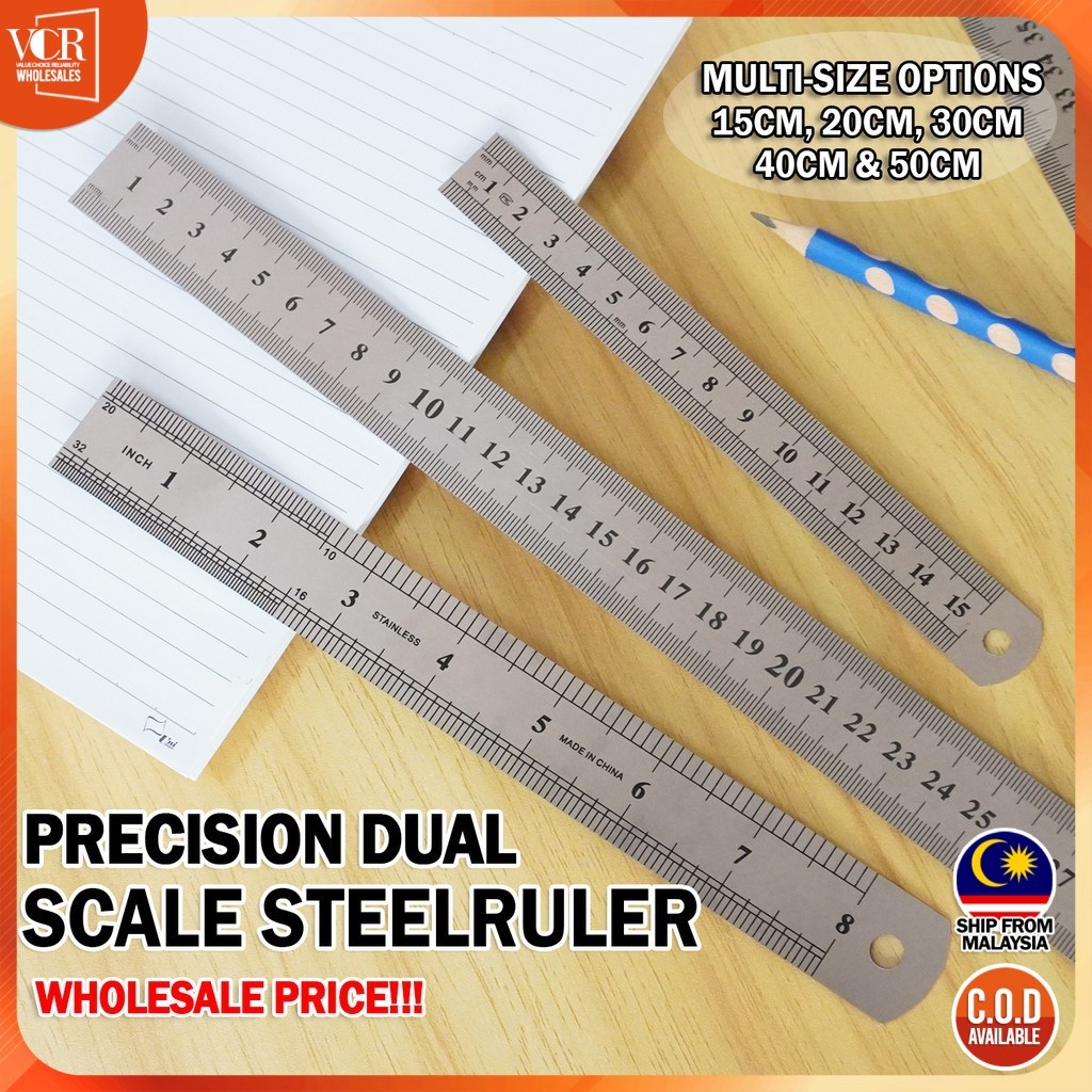 VCR High Precision Steel Ruler Dual Scale Inch CM Measuring Tool for ...
