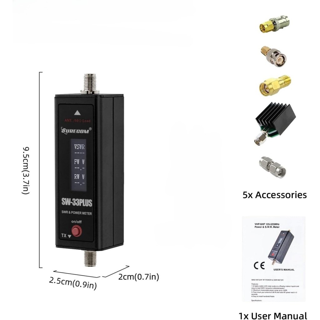 SURECOM SW33 Plus Digital Power & SWR Meter Dummy Load Adapter 125 ...