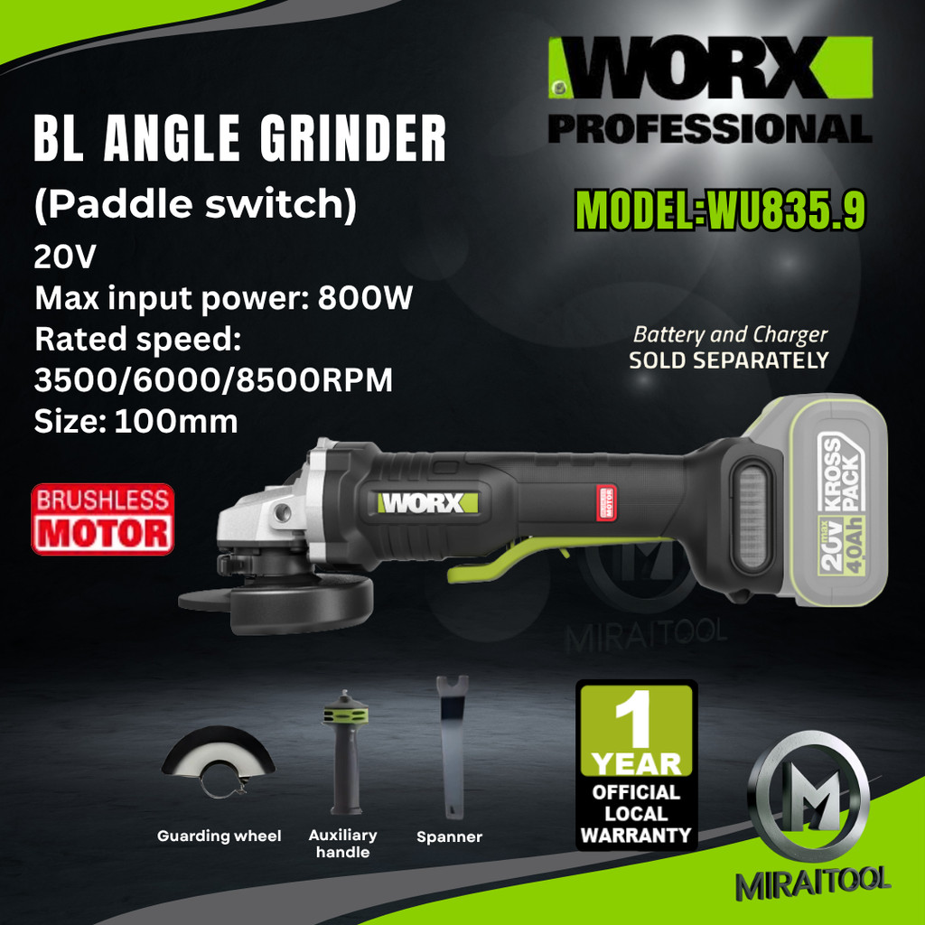 WORX WU835.9 Pengisar Sudut Motor Tanpa Berus 20V I 20V Cordless ...