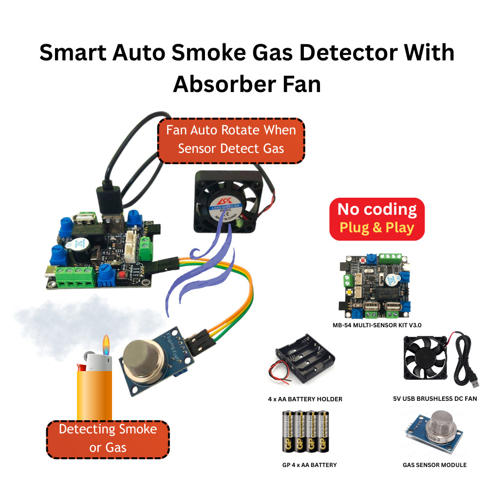 Smart Auto Smoke Gas Detector With Absorber Fan With MB-54 Multi-Sensor Kit V3.0 | Shopee Malaysia