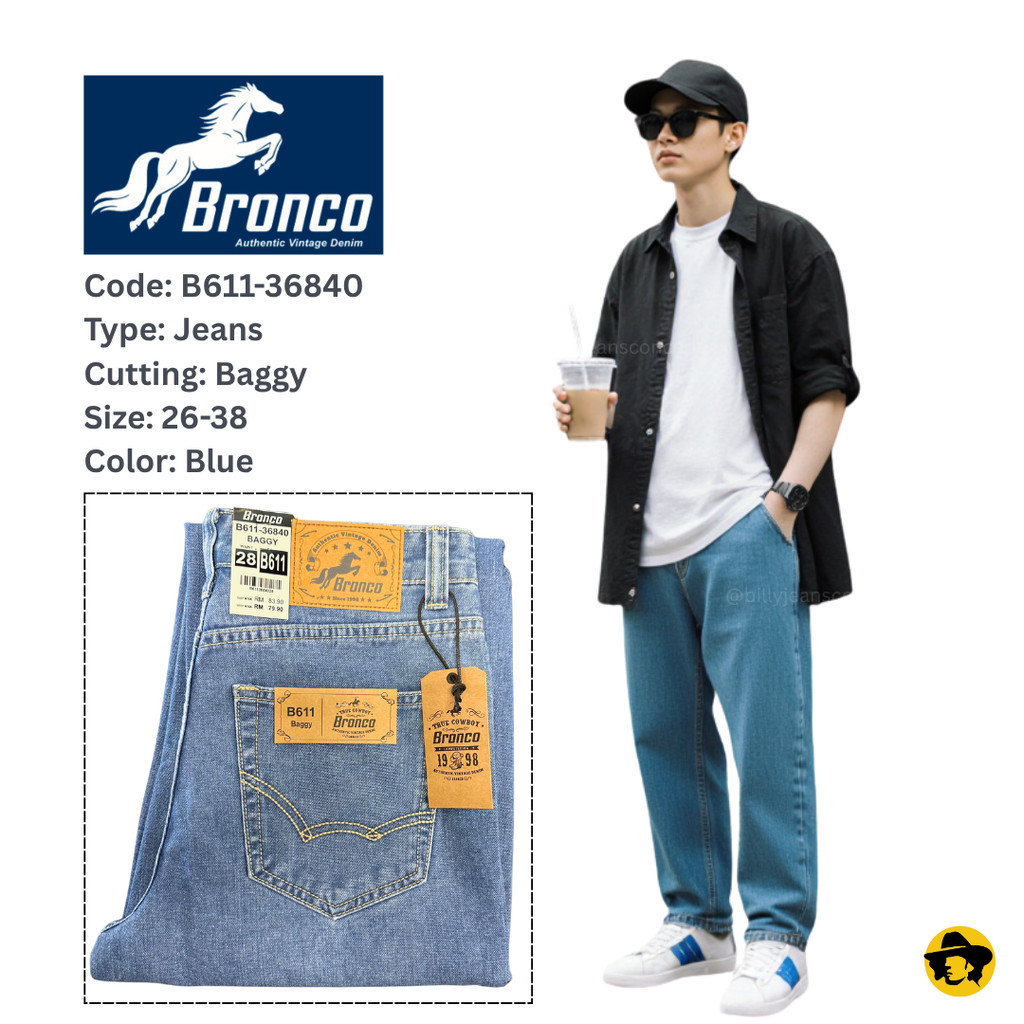 BRONCO Brand Men Baggy Jeans (B611-36840) | Shopee Malaysia