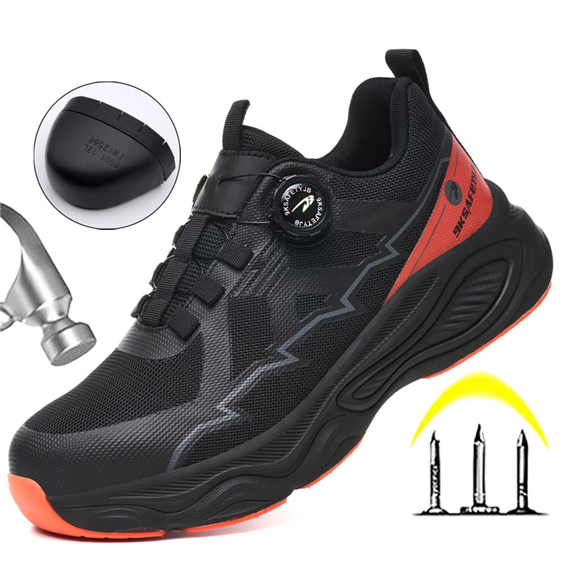Rotating button Steel toe shoes Safety Boots Men Anti-smash Anti ...