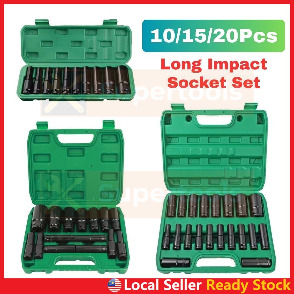 1/2" Long Impact Socket Adapter Box Socket 10/15/20pcs Set 6 Point ...