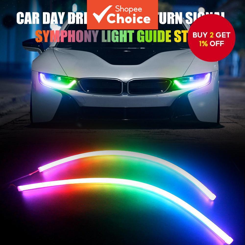 2Pcs Universal Car DRL LED Light Bar RGB Flow Turn Signal 12V Yellow ...