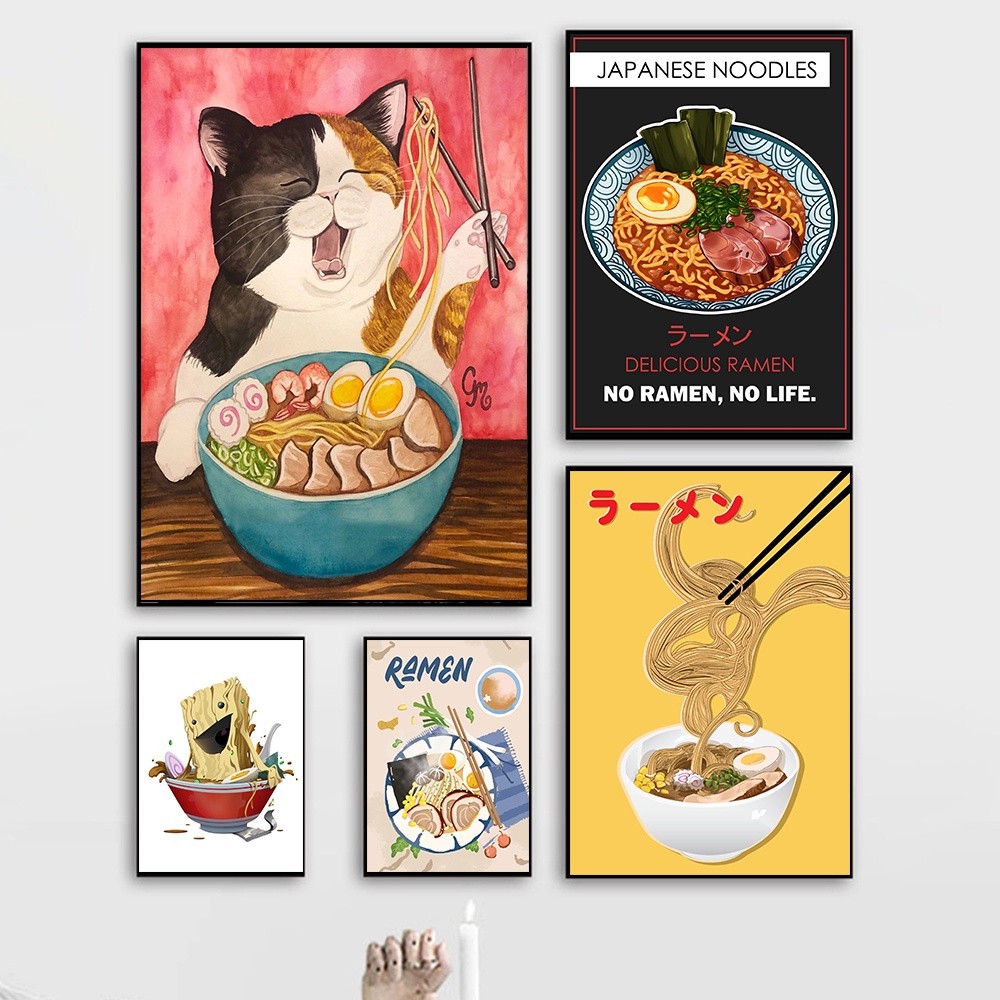 Kucing Ramen Kanvas Lukisan - Tema Makanan Mi Jepun, Cetakan Haiwan ...