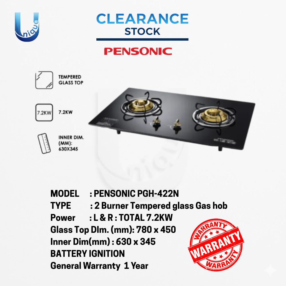 PENSONIC CLEARANCE SET TEMPERED GLASS BUILT-IN GAS HOB - PGH-422N ...