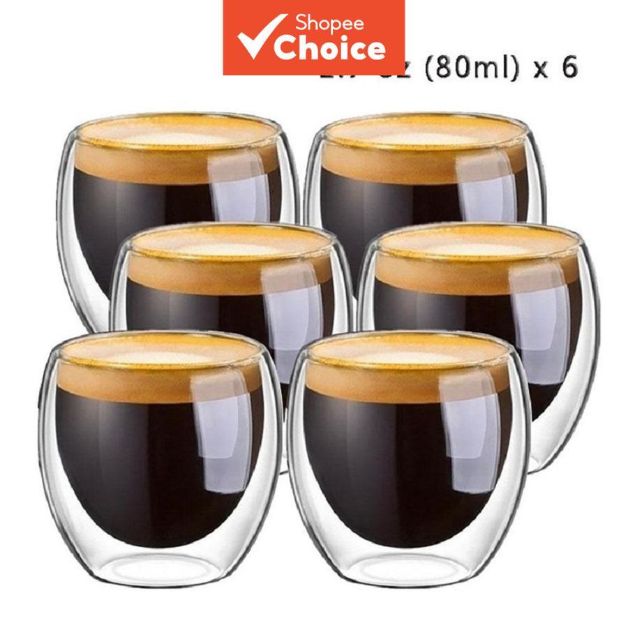 6pcs, 80ML Glass Coffee Mugs, Double Wall Glass Coffee Cups, Insulated ...