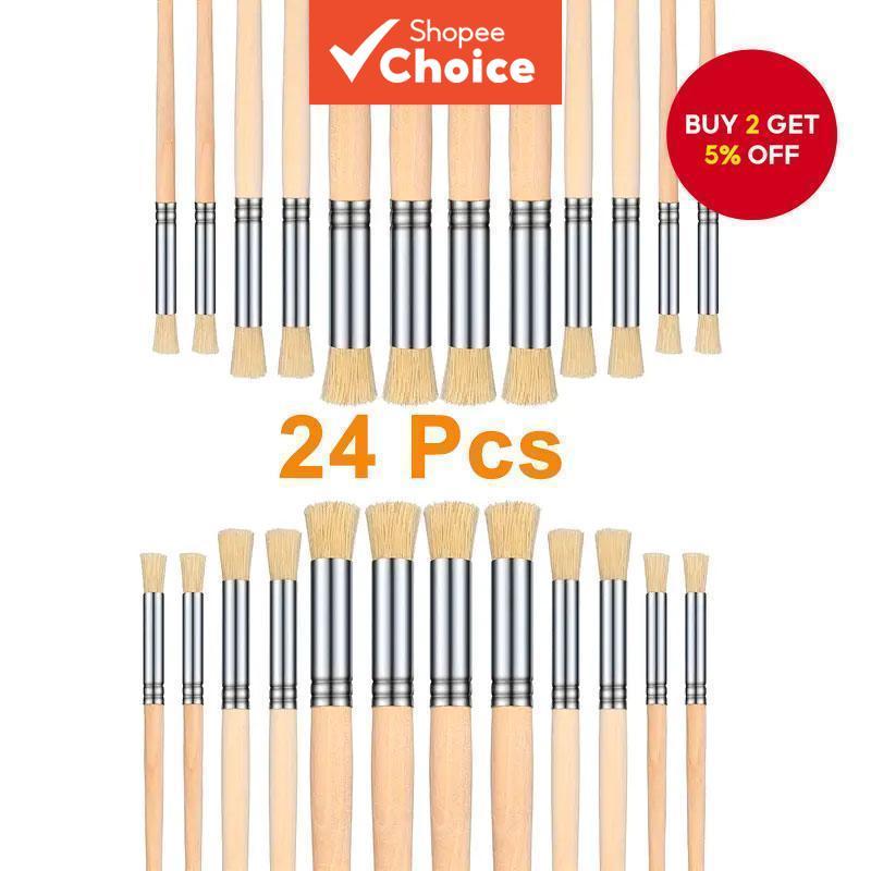 24pcs Stencil Brushes Set - Anti-Shedding Natural Hog Bristles, Wooden ...