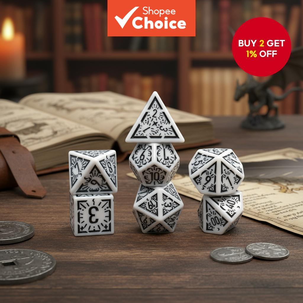 Elegant Rune Pattern Polyhedral Dice Set 7PCS for Table Games and TRPG ...