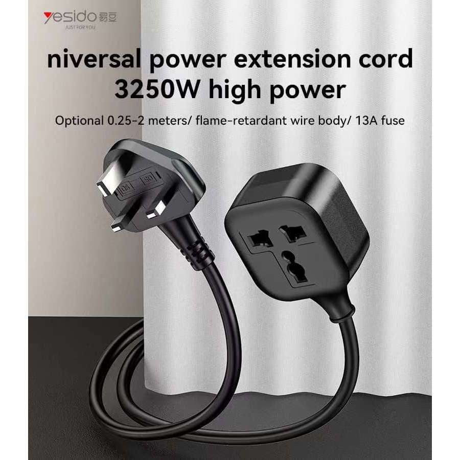 YESIDO MC28 Power Cord 3250W Max Output Extension Power Cord Adapter ...