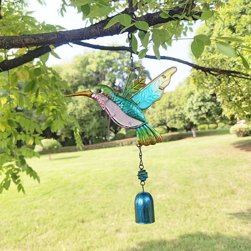 FAMY Metal Hummingbird Wind Chimes Home Creative Glass Painted Bells ...