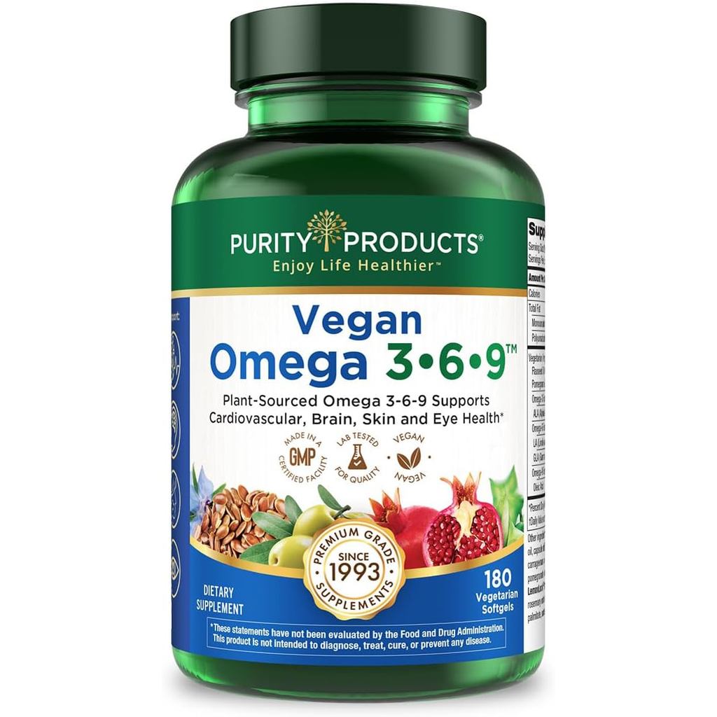 Purity Products Vegan Omega 3-6-9 Formula - “5 in 1” Essential Fatty ...