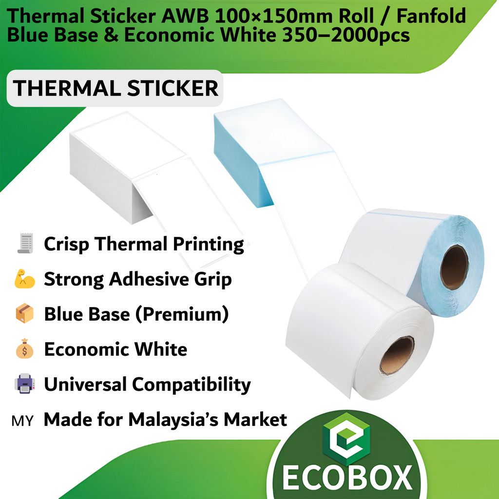 EcoBox - Thermal Sticker AWB 100×150mm Roll / Fanfold Blue Base ...