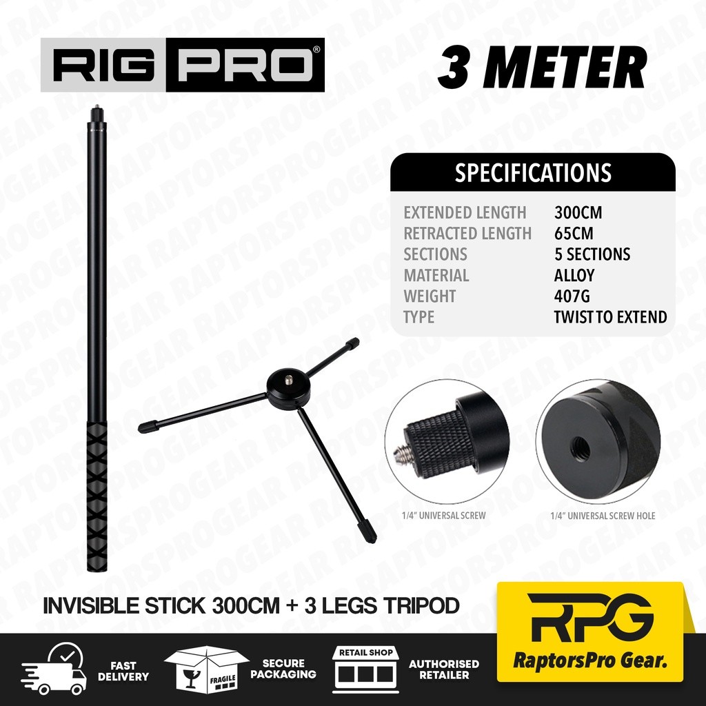 1.5 Meter/2 Meter/3 Meter Super Long Invisible Selfie Stick Monopod (Drone Effect for Insta360 ...