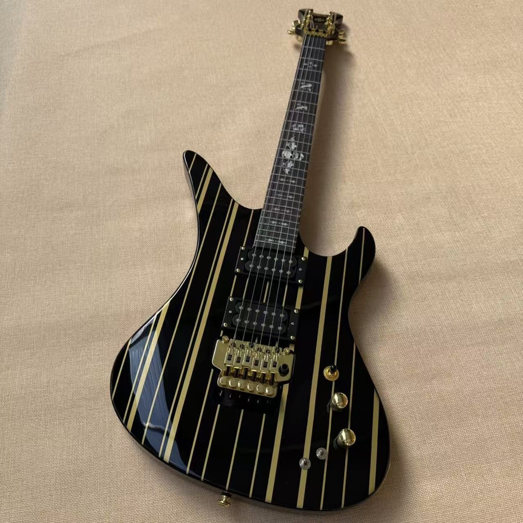 Schecter Black Yellow Stripes 24 Frets Electric Guitar Skeleton Inlay ...