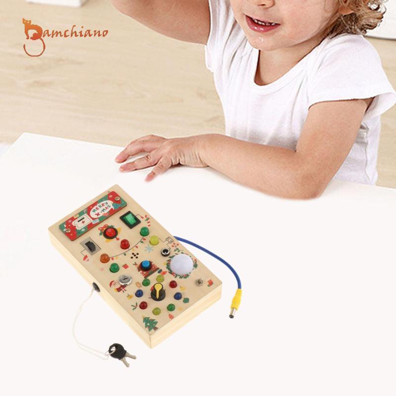 gamchiano Wooden Busy Board with LED Switch Busy Board Fine Motor ...