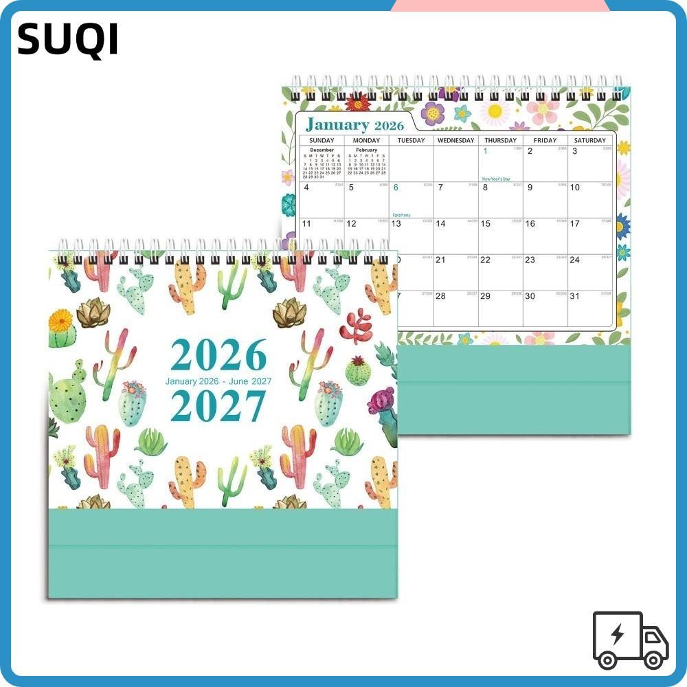 LUCKY-SUQI Desk Calendar, Cactus Standing Flip 2026 Desktop Planner ...