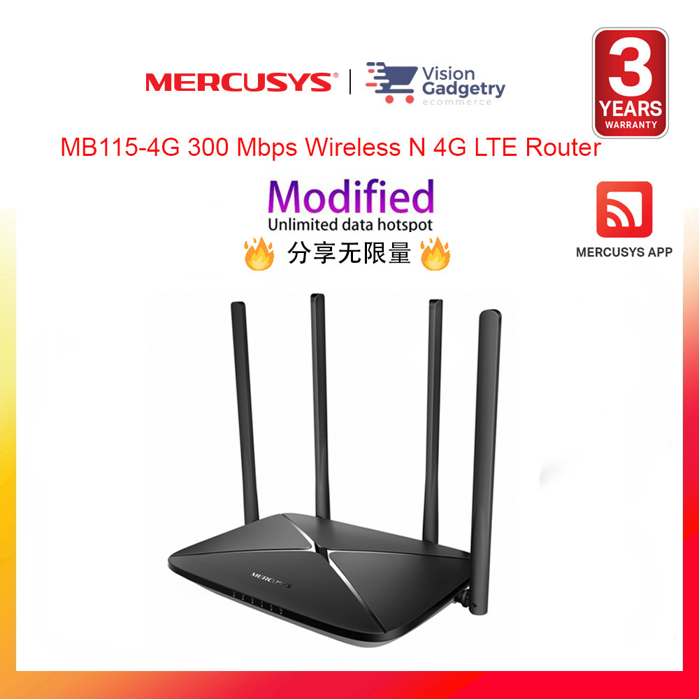 Mercusys MB115-4G 300 Mbps Wireless N 4G LTE Sim Card Router Unlimited ...