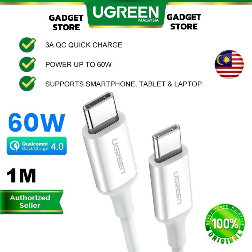 UGREEN USB C To Type C Cable PD 60W 3A Qualcomm 3.0 QC Quick Charge ...