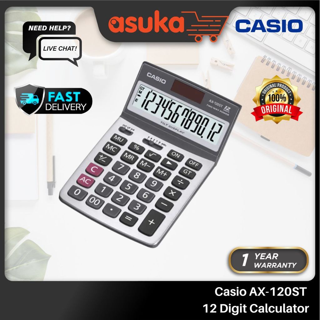 [Adjustable Tilt Display] Casio AX-120ST 12 Digit Calculator Original ...