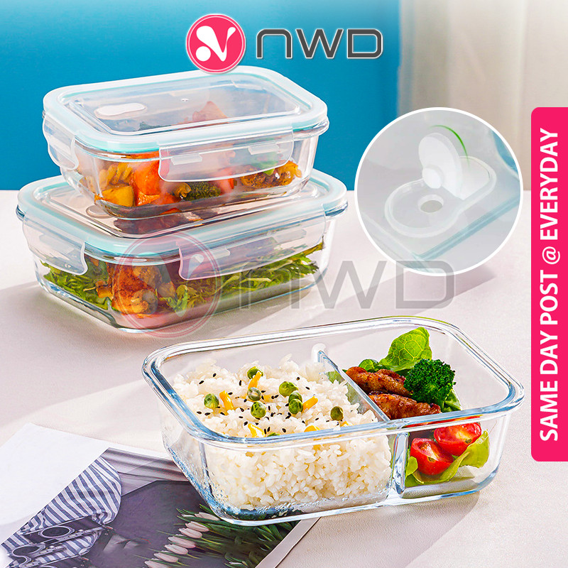 𝗖𝗥𝗬𝗦𝗧𝗔𝗟 𝗖𝗢𝗩𝗘 》410/700/1040ml Glass Lunch Box Food Storage Container ...