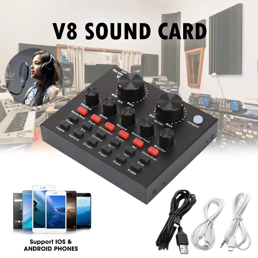Ready Stock v8 Sound Card Audio USB Headset Microphone Webcast Live for ...