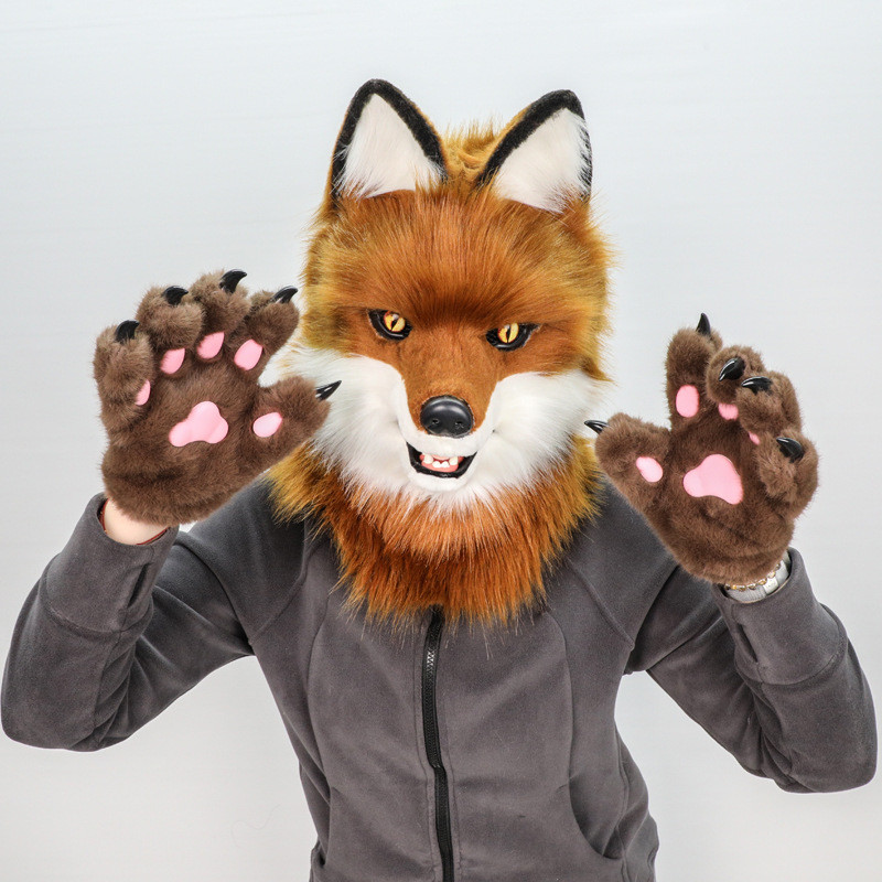 [Ready Stock] Simulation Wolf Mask Plush Fox Headgear Halloween Wolf ...