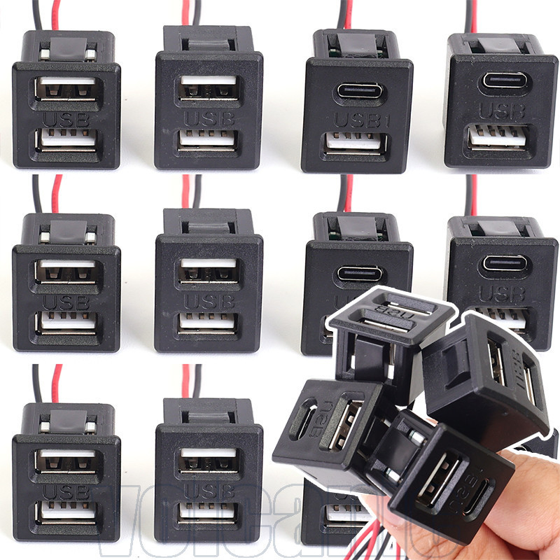 Black Double Layer Dual Type C Socket - Car Accessories - USB Lamp ...