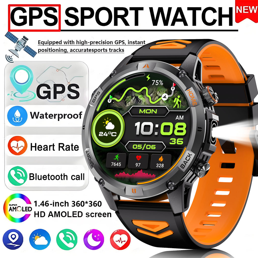 New Military GPS Positioning SmartWatch Men Run RIDE Fitness LED ...