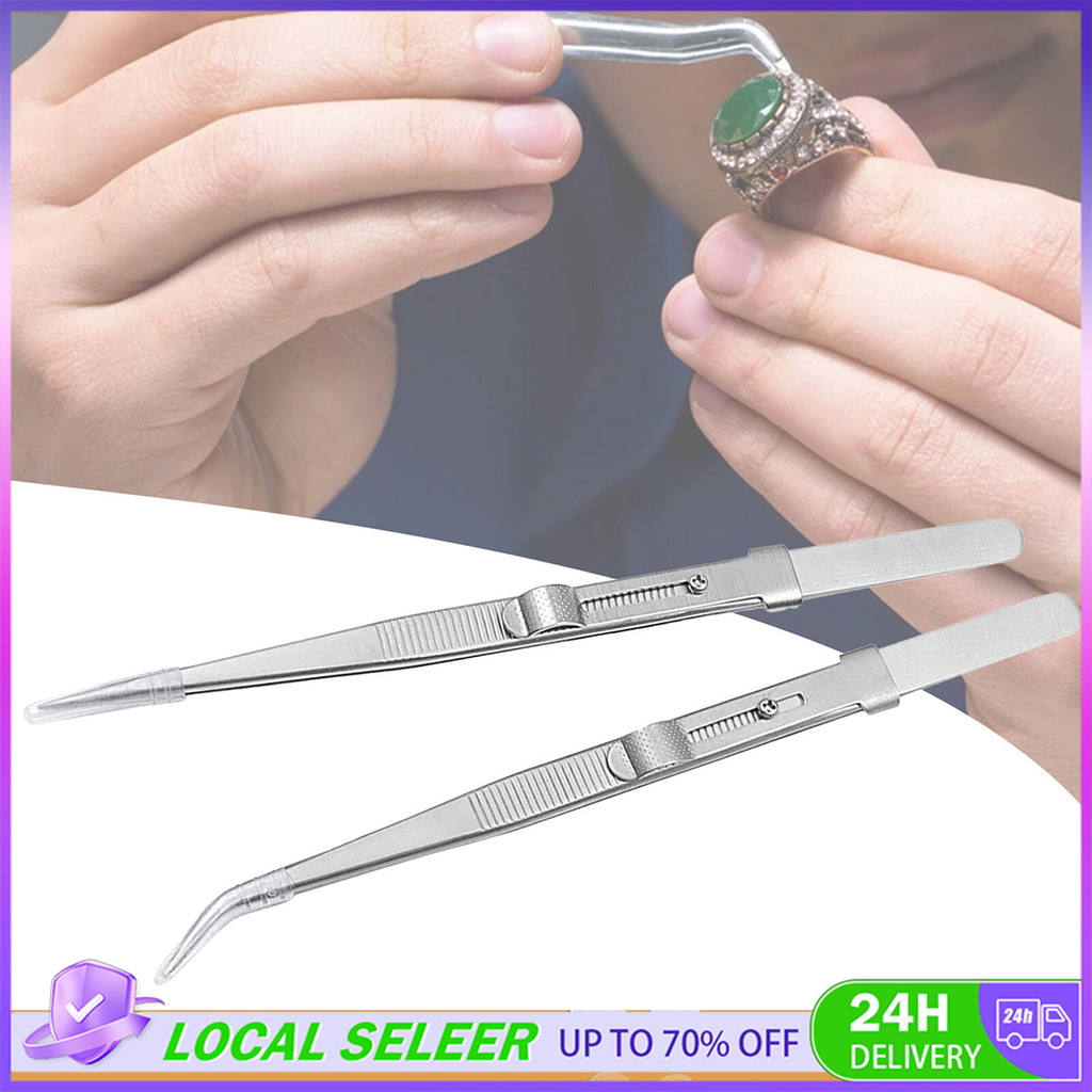 Stainless Steel Jewelry Tweezers 16CM Adjustable Slide Lock Anti Static ...