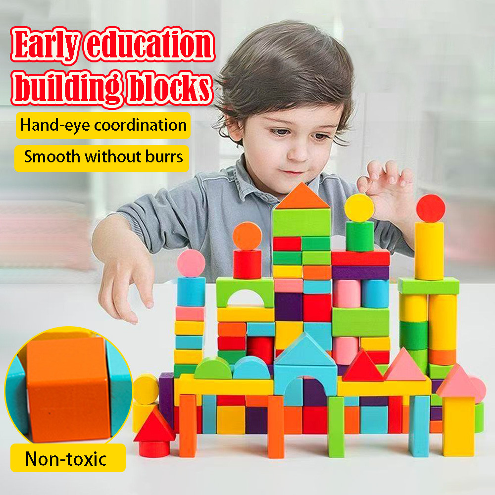 Colorful Wooden Building Blocks Set for Kids Early Education Toys for ...