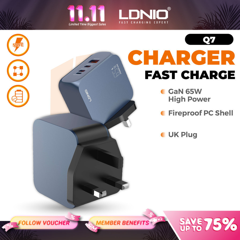 Ldnio Q7 GaN 65W UK Super Fast Charger With Type-C To Type-C / Type-C ...